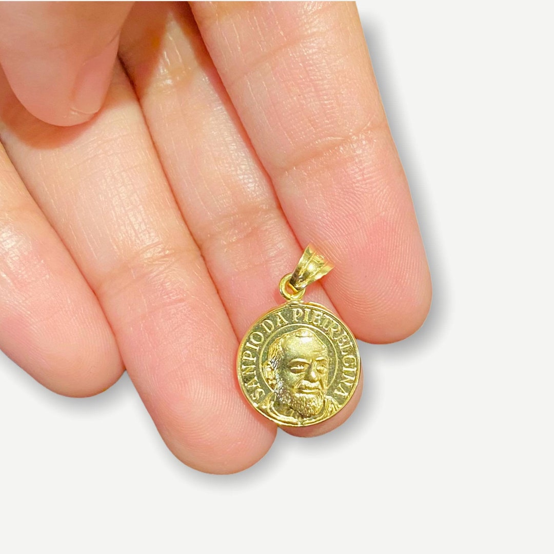 Padre Pio Medal 18K Solid Yellow Gold Real Gold 18 Karat Gold Necklace ...