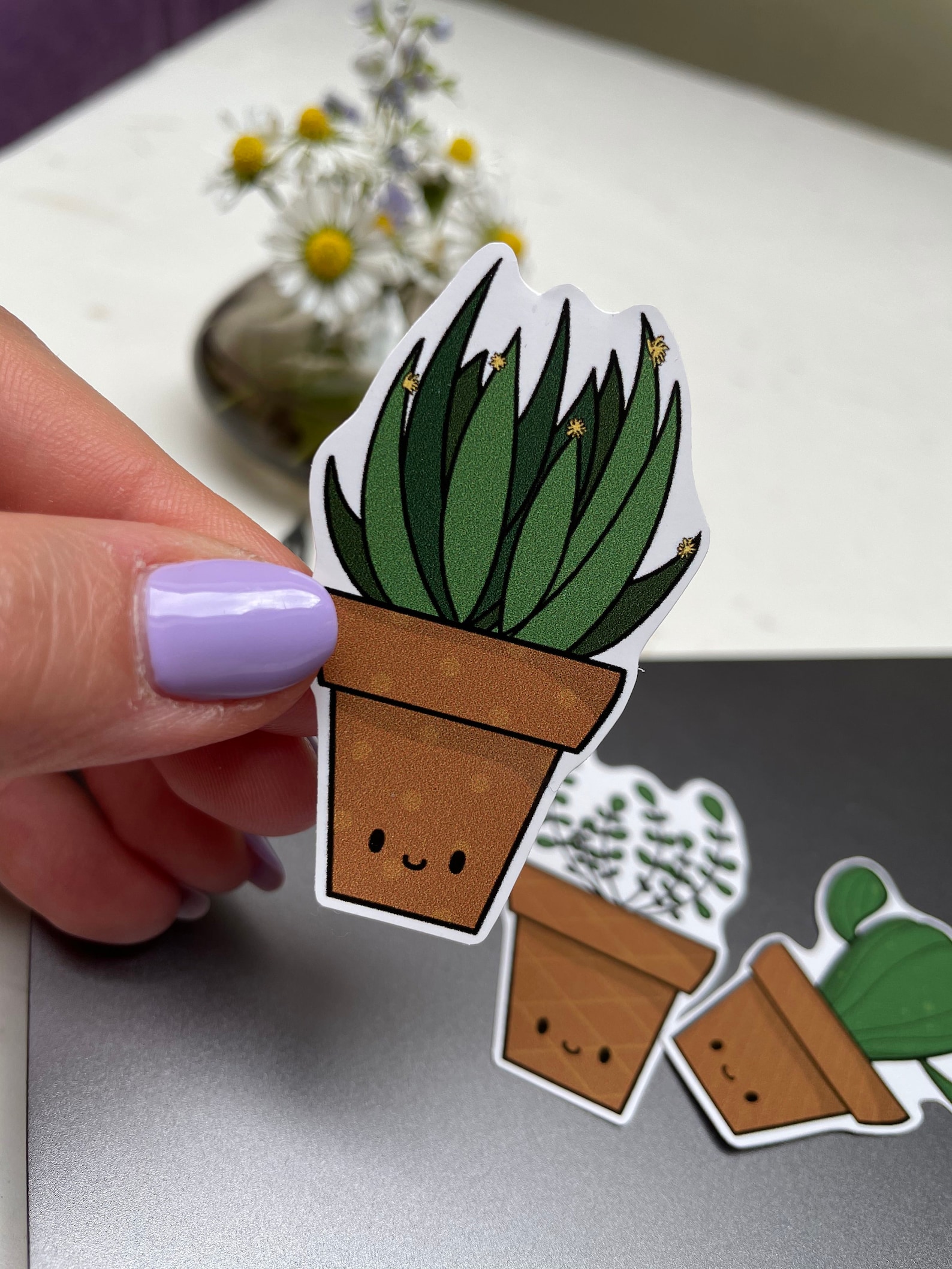 Cute Kawaii Potted Plants Vinyl Sticker Set Handmade Illustrations ...