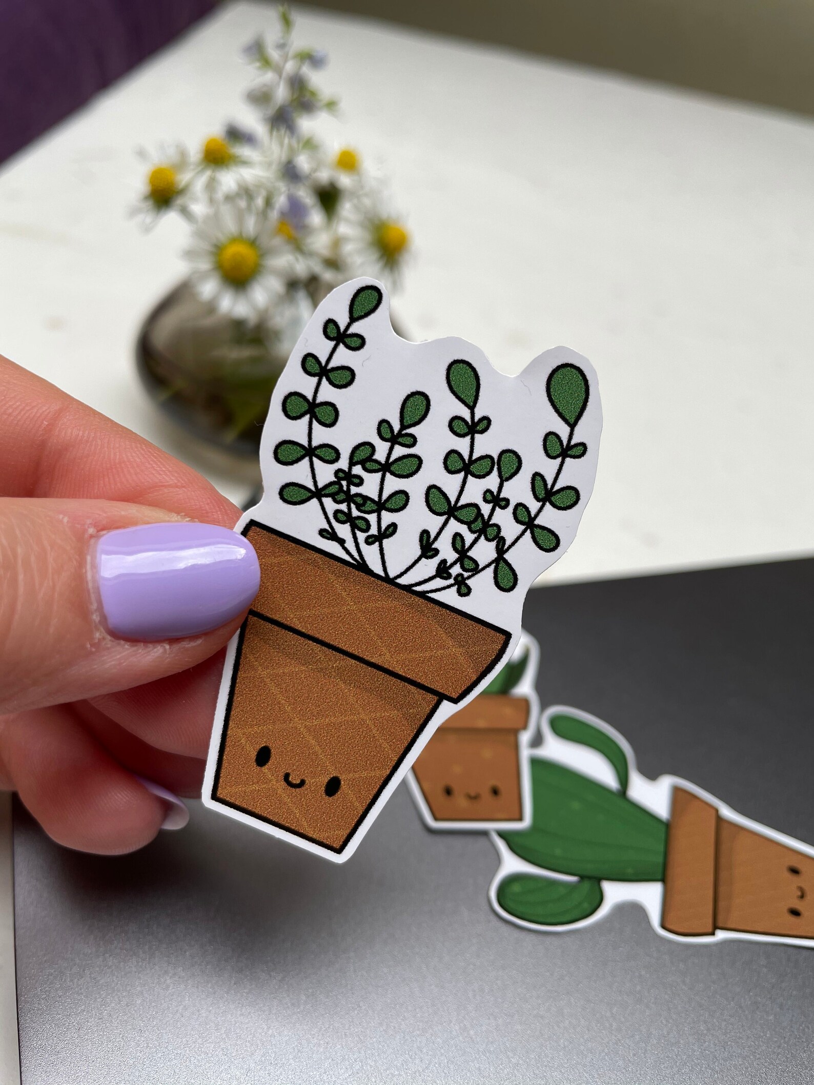 Cute Kawaii Potted Plants Vinyl Sticker Set Handmade Illustrations ...