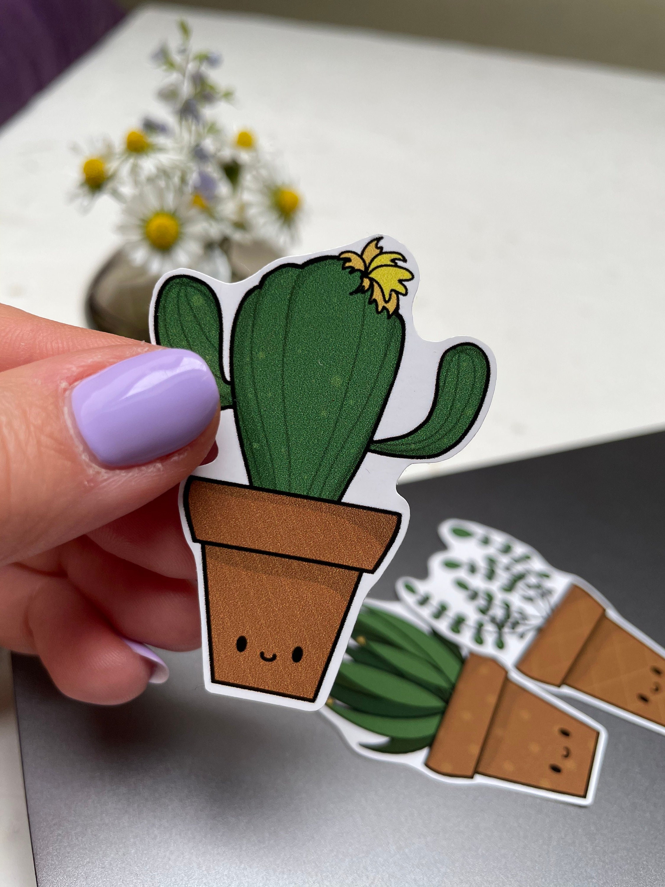 Cute Kawaii Potted Plants Vinyl Sticker Set Handmade Illustrations ...