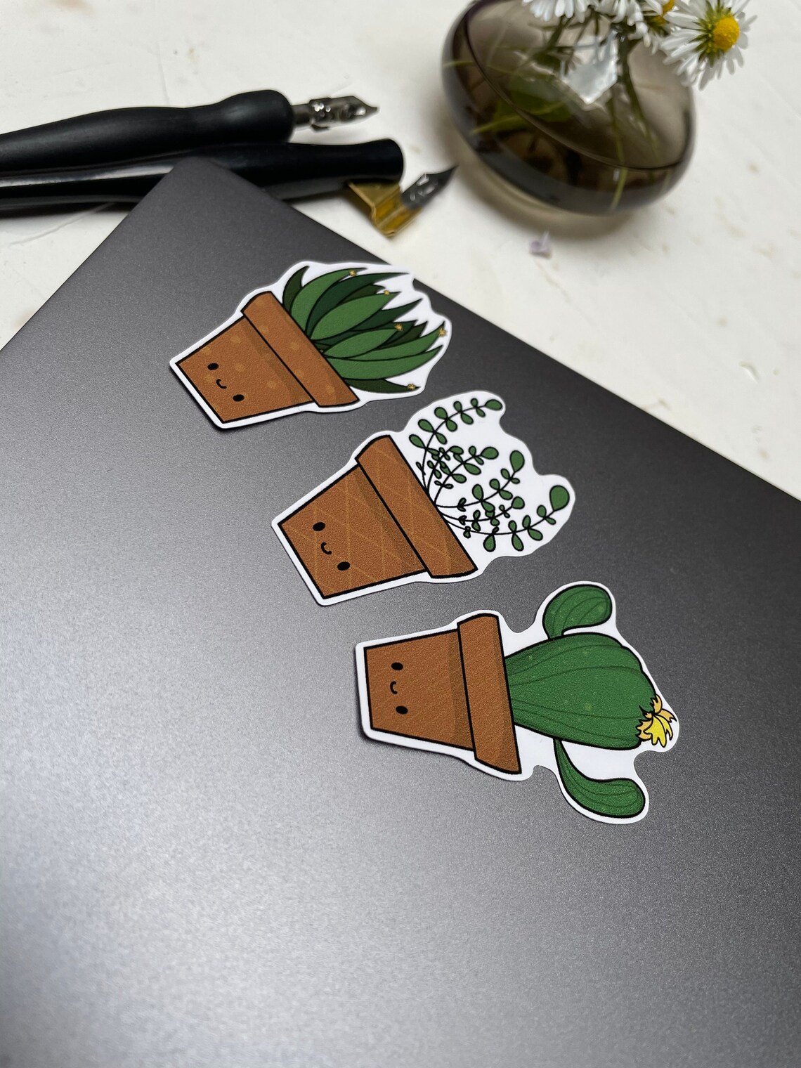 Cute Kawaii Potted Plants Vinyl Sticker Set Handmade Illustrations ...