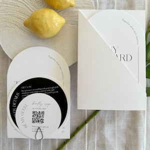 Custom Graphite Wedding Invitations - Arch Insert and Diagonal Half ...