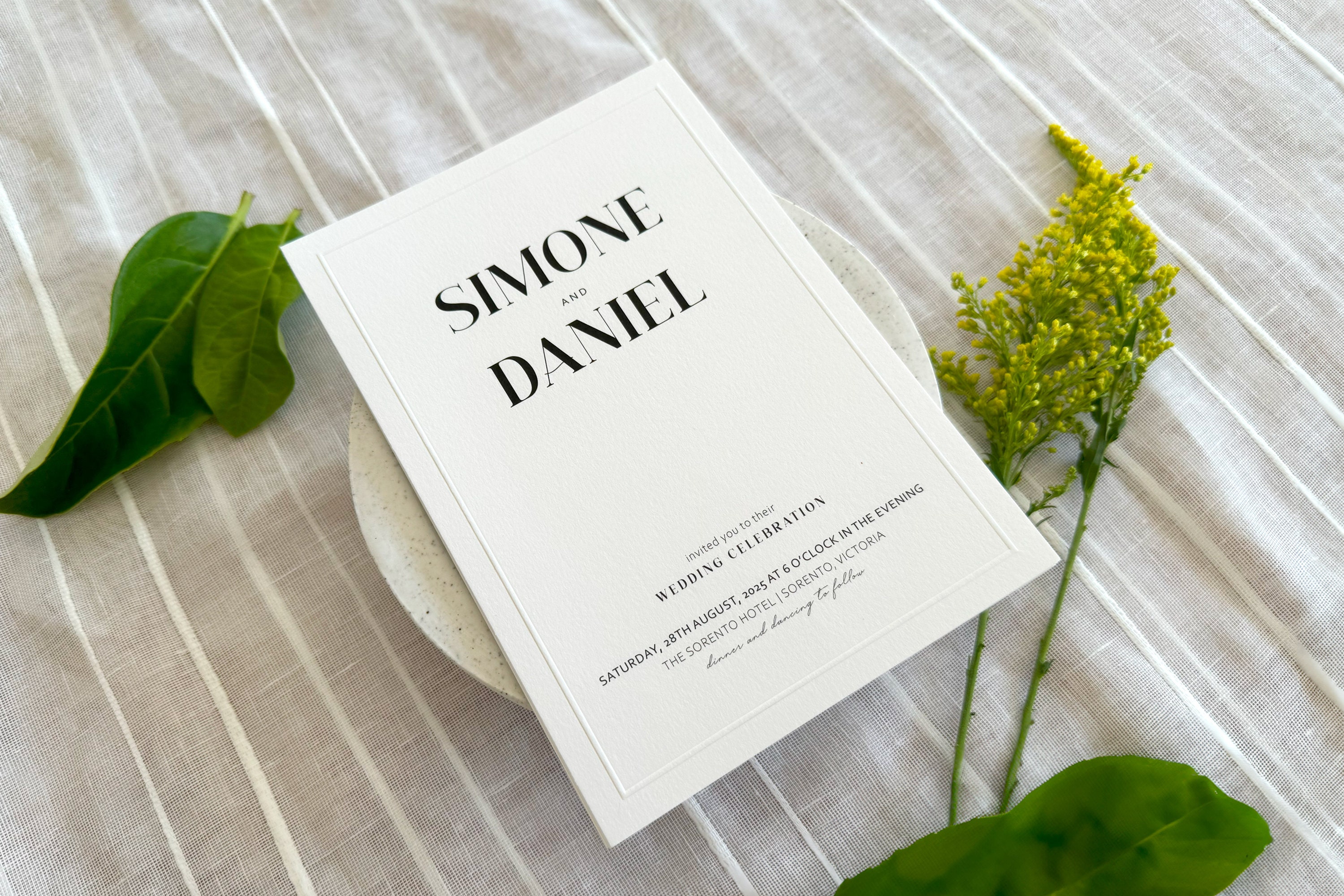 Sleek Embossed Border Wedding Invitations - Elegant Minimalist Design ...