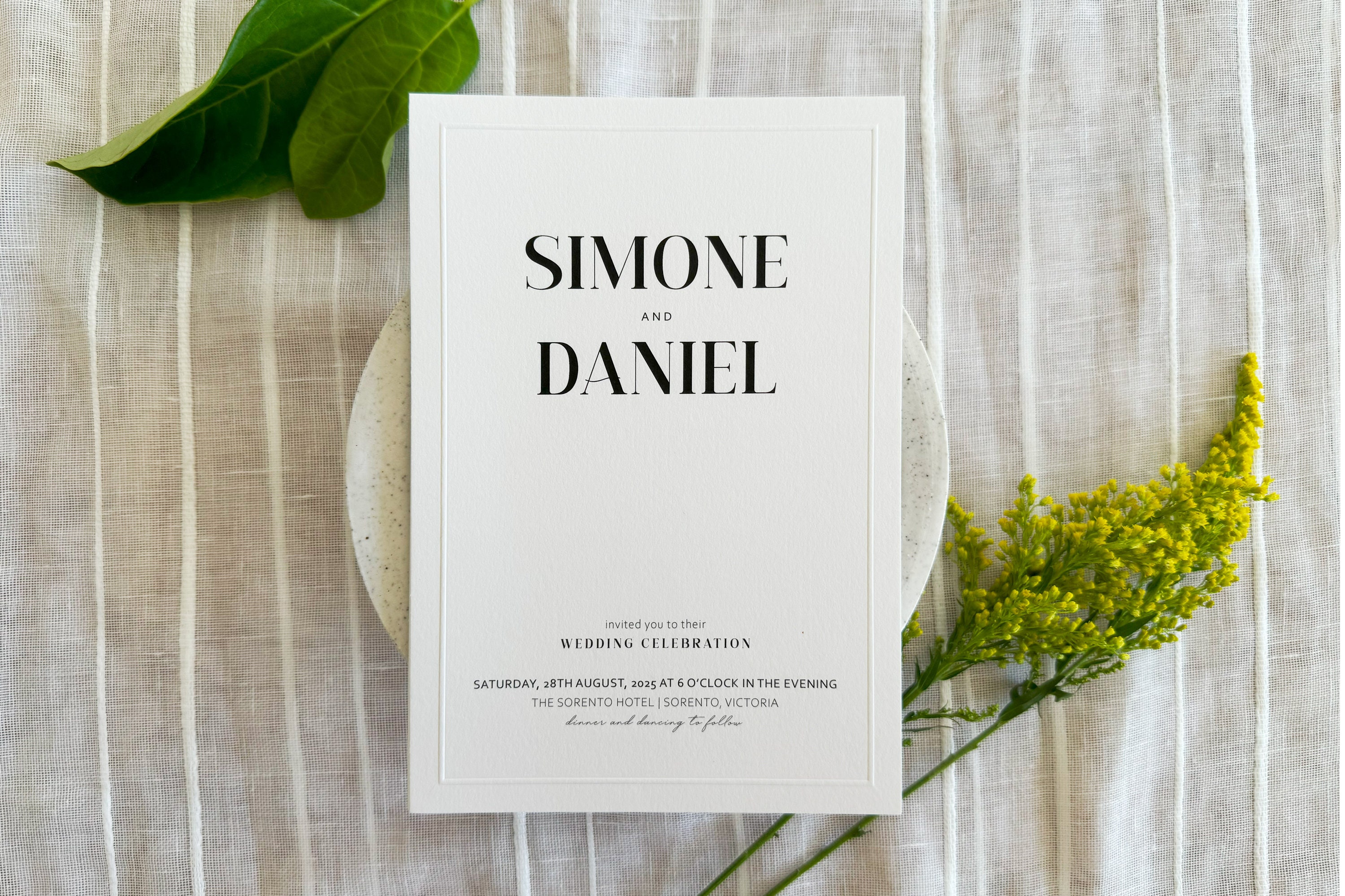 Sleek Embossed Border Wedding Invitations - Elegant Minimalist Design ...