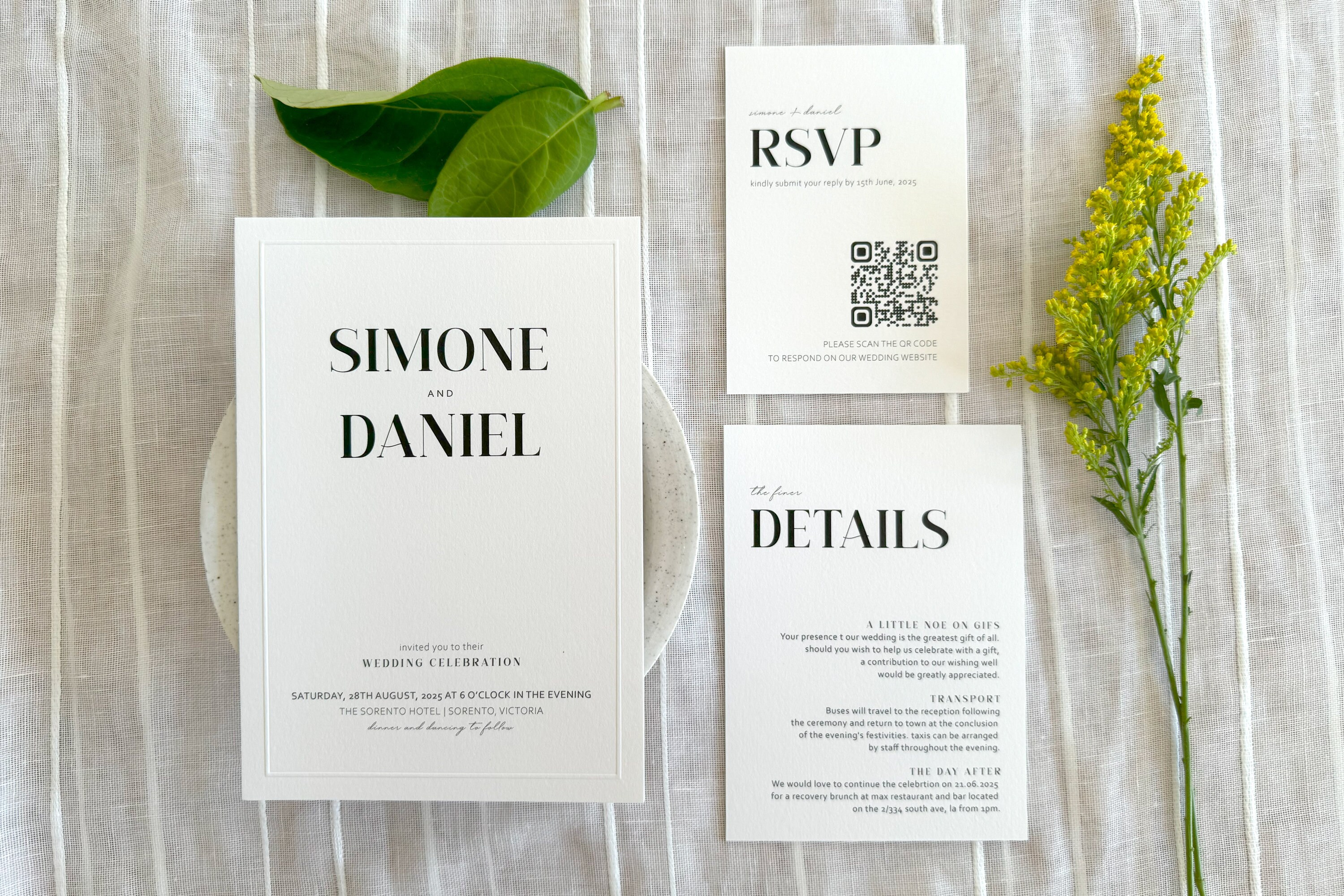 Sleek Embossed Border Wedding Invitations - Elegant Minimalist Design ...