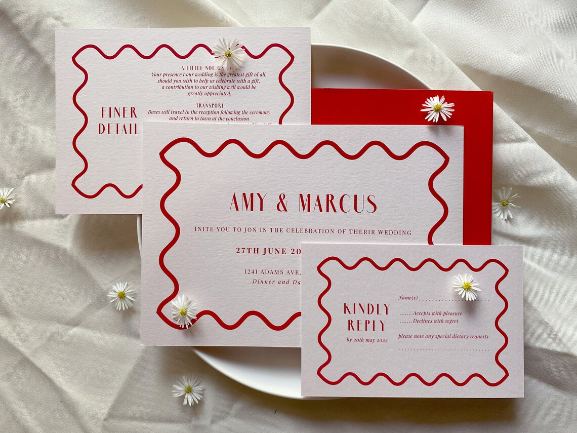 Red Love Wedding Invitations - Full Colour Printing on Blush Card - Etsy