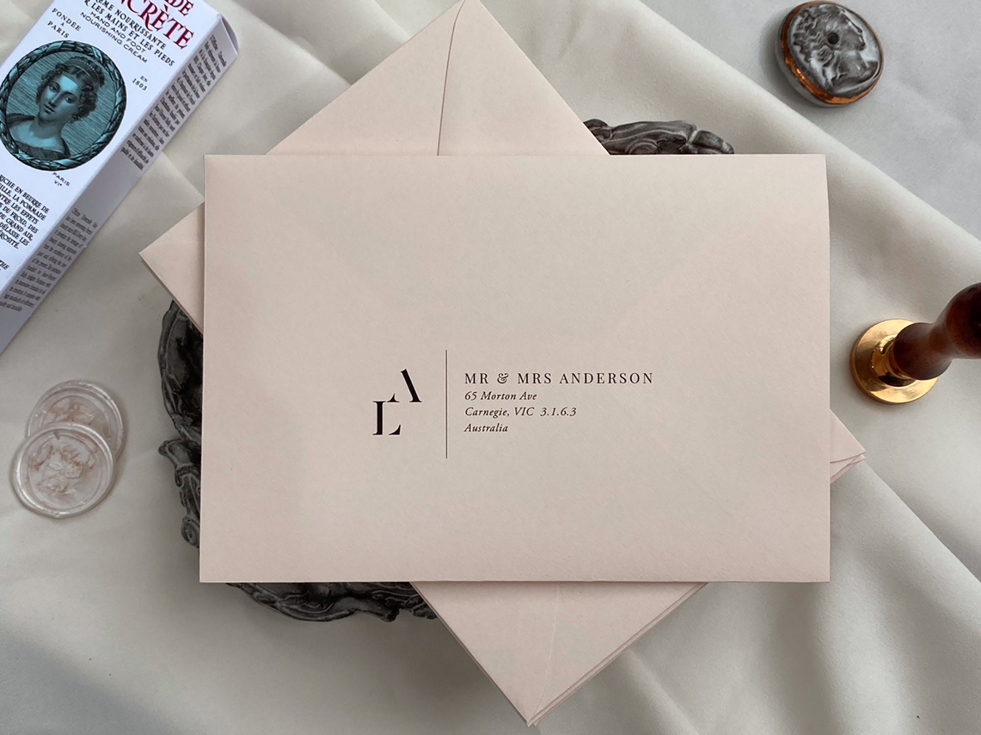 Blush Banker Envelope Simple Monogram Style PRINTING sender & Guest ...