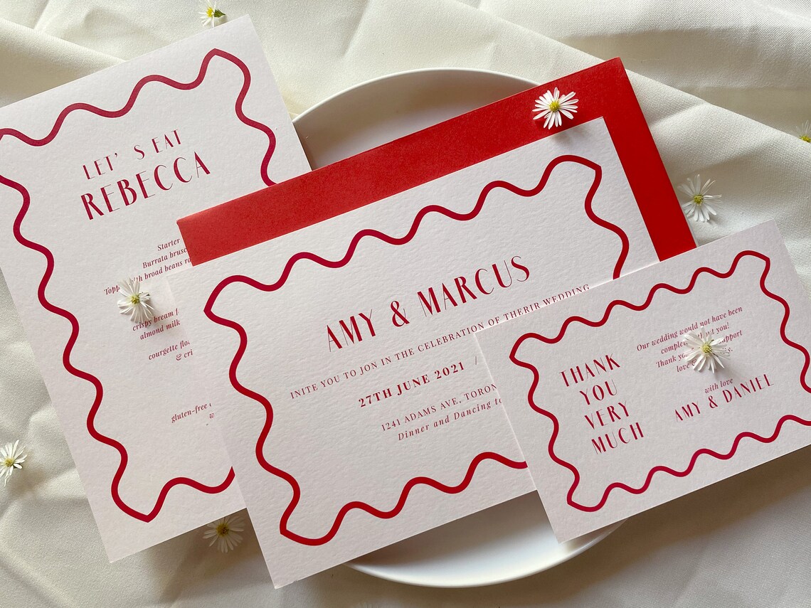 Red Love Wedding Invitations - Full Colour Printing on Blush Card - Etsy