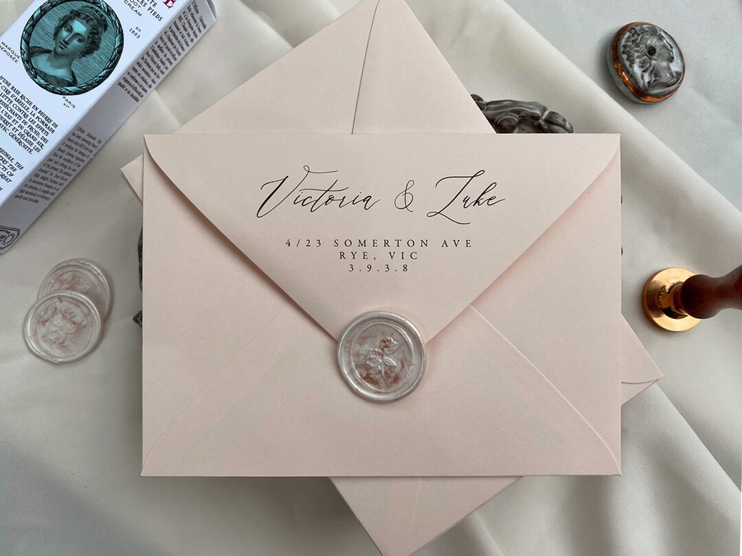 Blush Banker Envelope + Handwriting Style PRINTING (sender & Guest ...