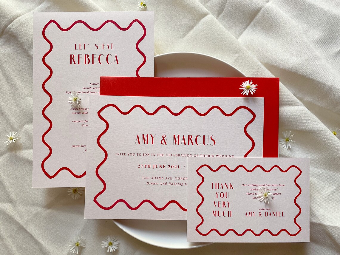Red Love Wedding Invitations - Full Colour Printing on Blush Card - Etsy