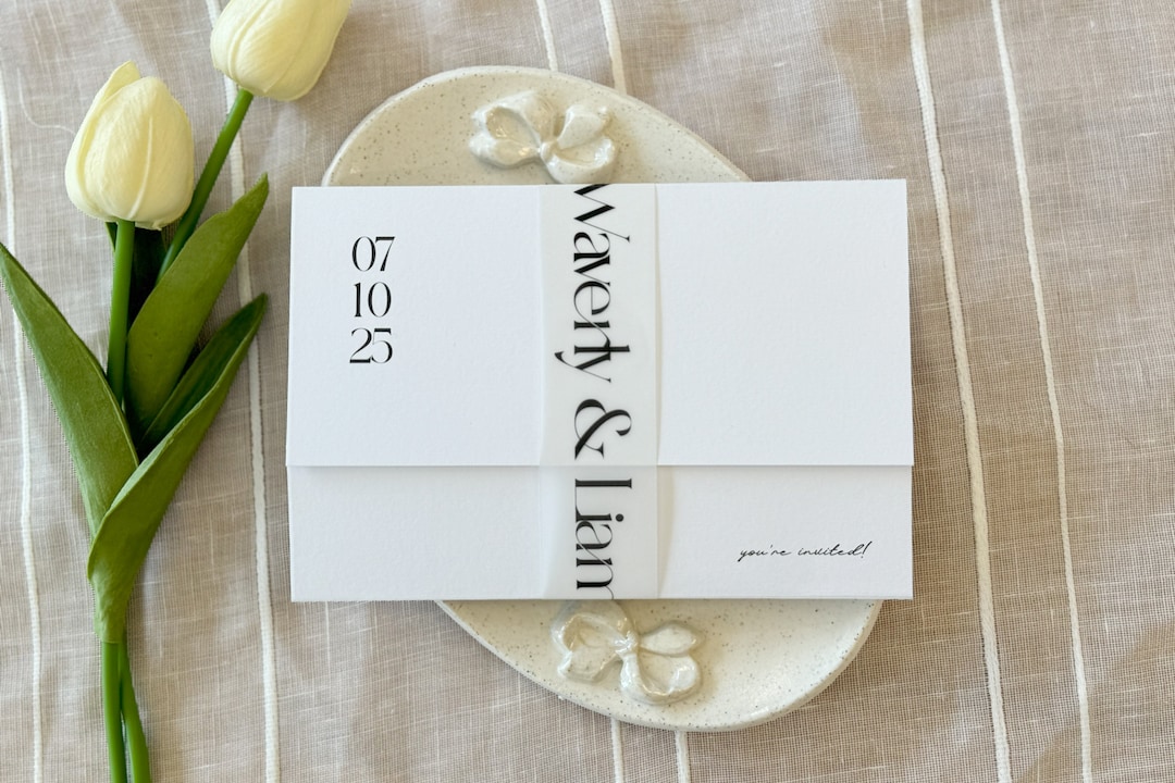Sheer Elegance Vellum Band Wedding Invitations - Minimalist and Modern ...