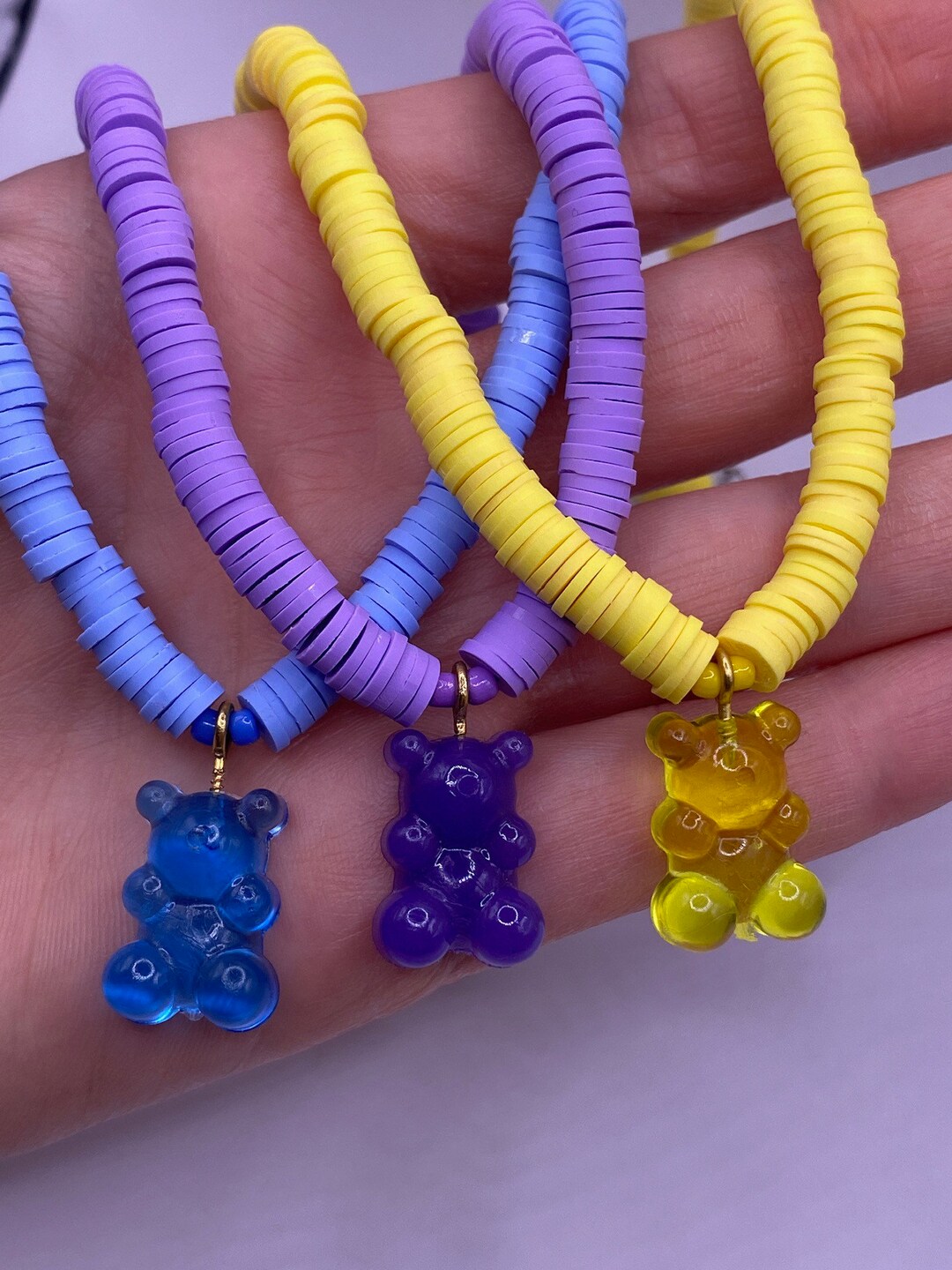 Heishi Pearl Necklace With Gummy Bear Gummy Bear Chain Pearl Necklace ...