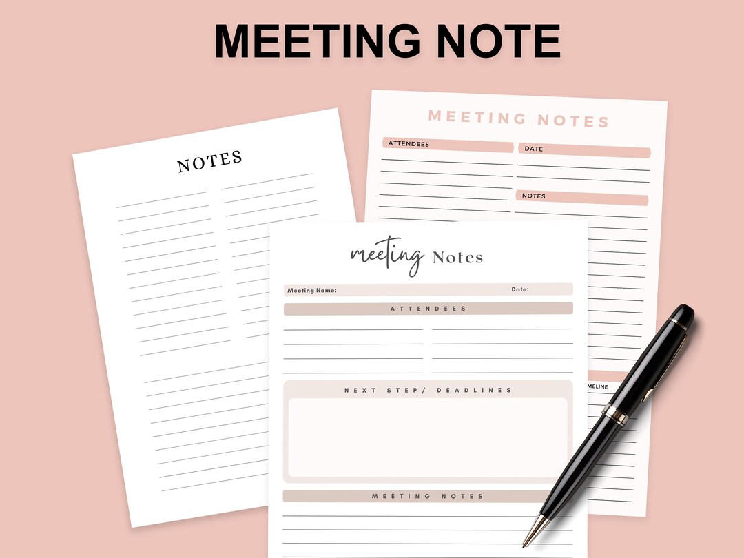 Meeting Notes Planner Meeting Agenda Productivity Meeting Actions ...