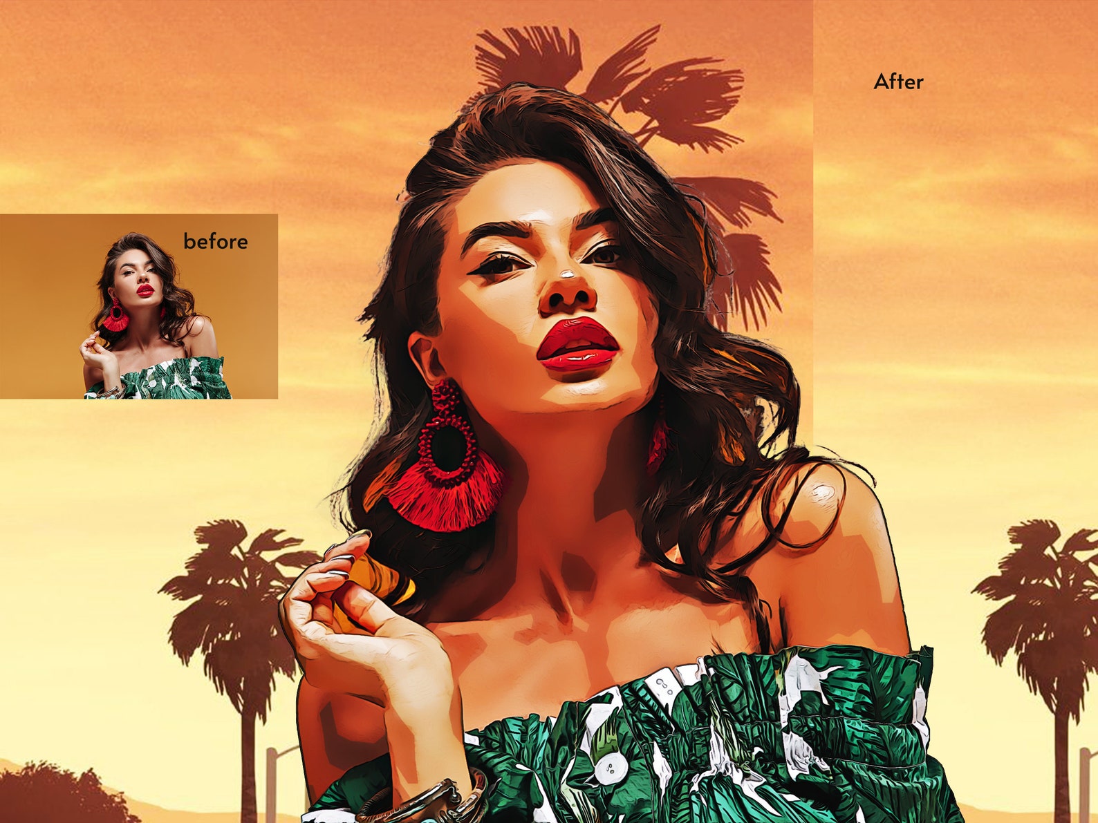 Portraits Game Characters Photoshop Action Cartoon Effect Cartoonize ...