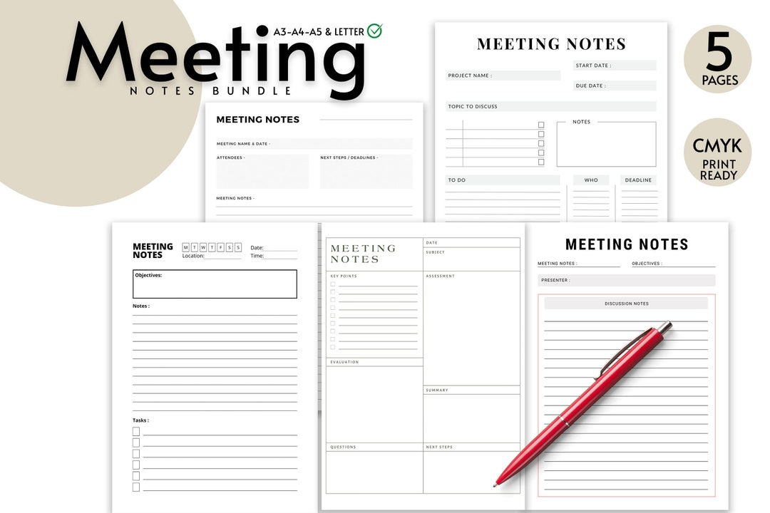 Meeting Agenda Printable Meeting Notes Template Business Meeting Notes ...