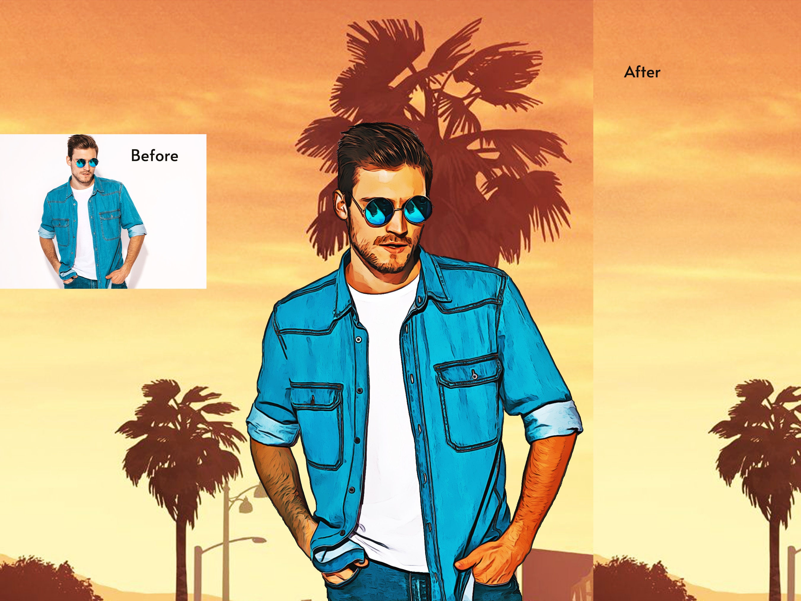 Portraits Game Characters Photoshop Action Cartoon Effect Cartoonize ...