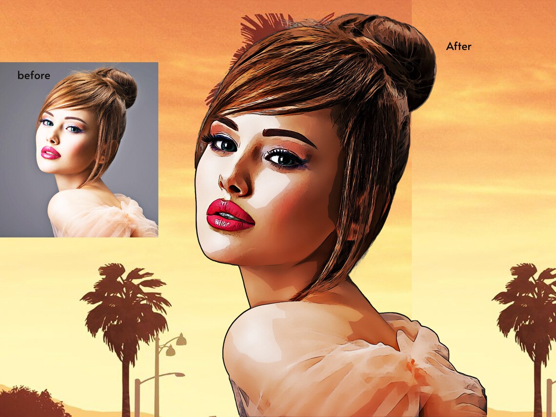 Portraits Game Characters Photoshop Action Cartoon Effect Cartoonize ...