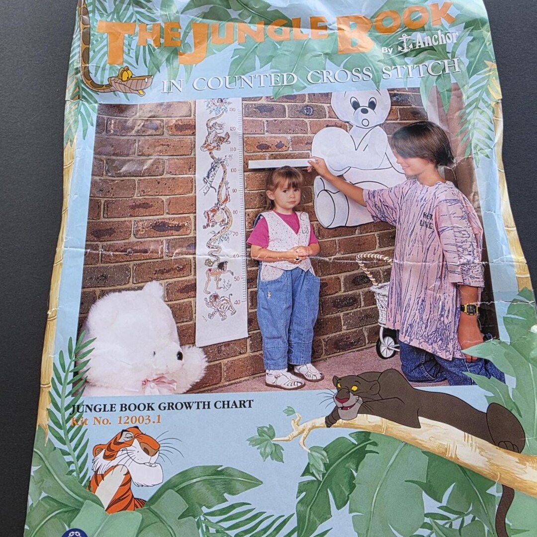 Rare Vintage Disney Jungle Book Counted Cross Stitch Growth Chart Full ...