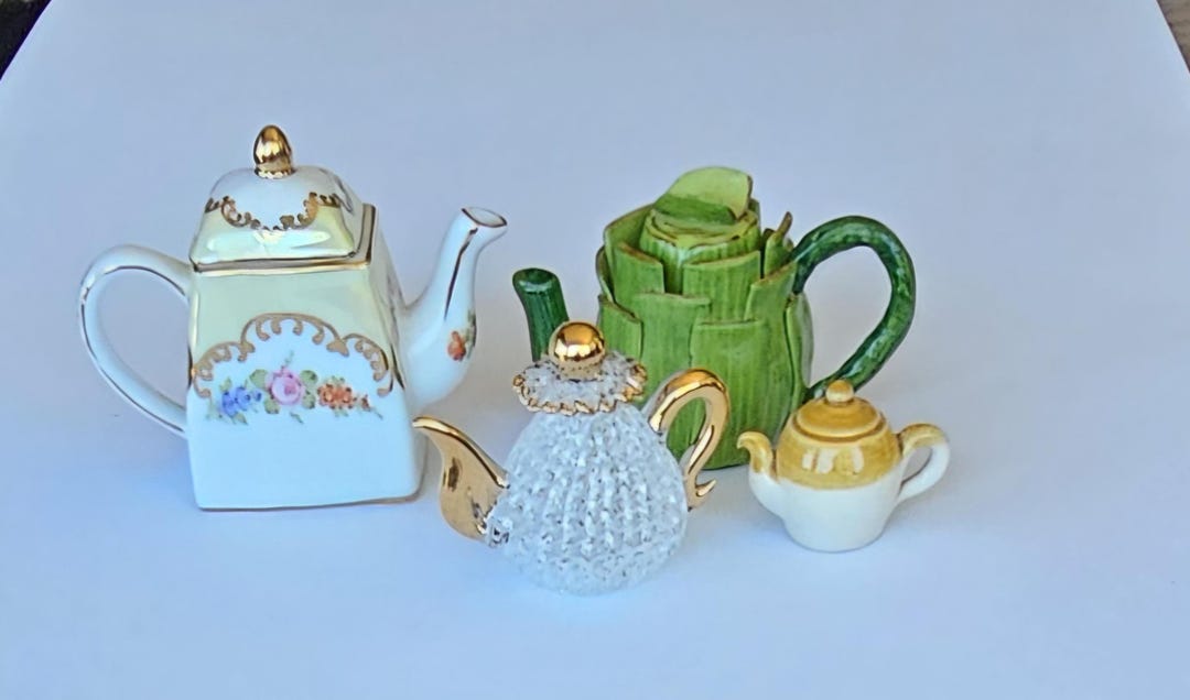 Miniature Tea Pot Collection 4 Tea Pots Vintage Very Rare Glass Ceramic ...