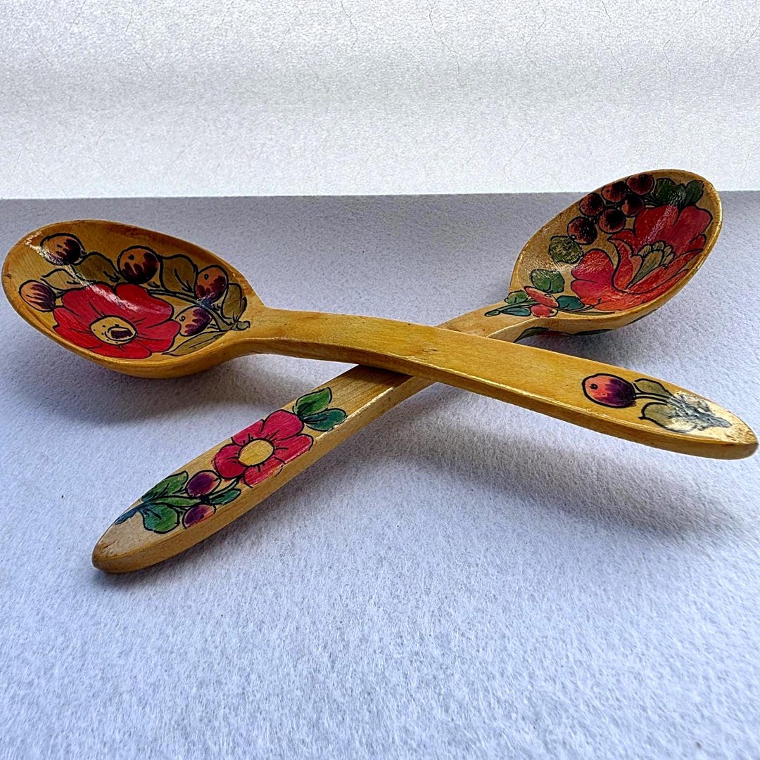 Folk Art Hand Painted Spoons – Vintage Russian Rustic Home Decor Unique ...
