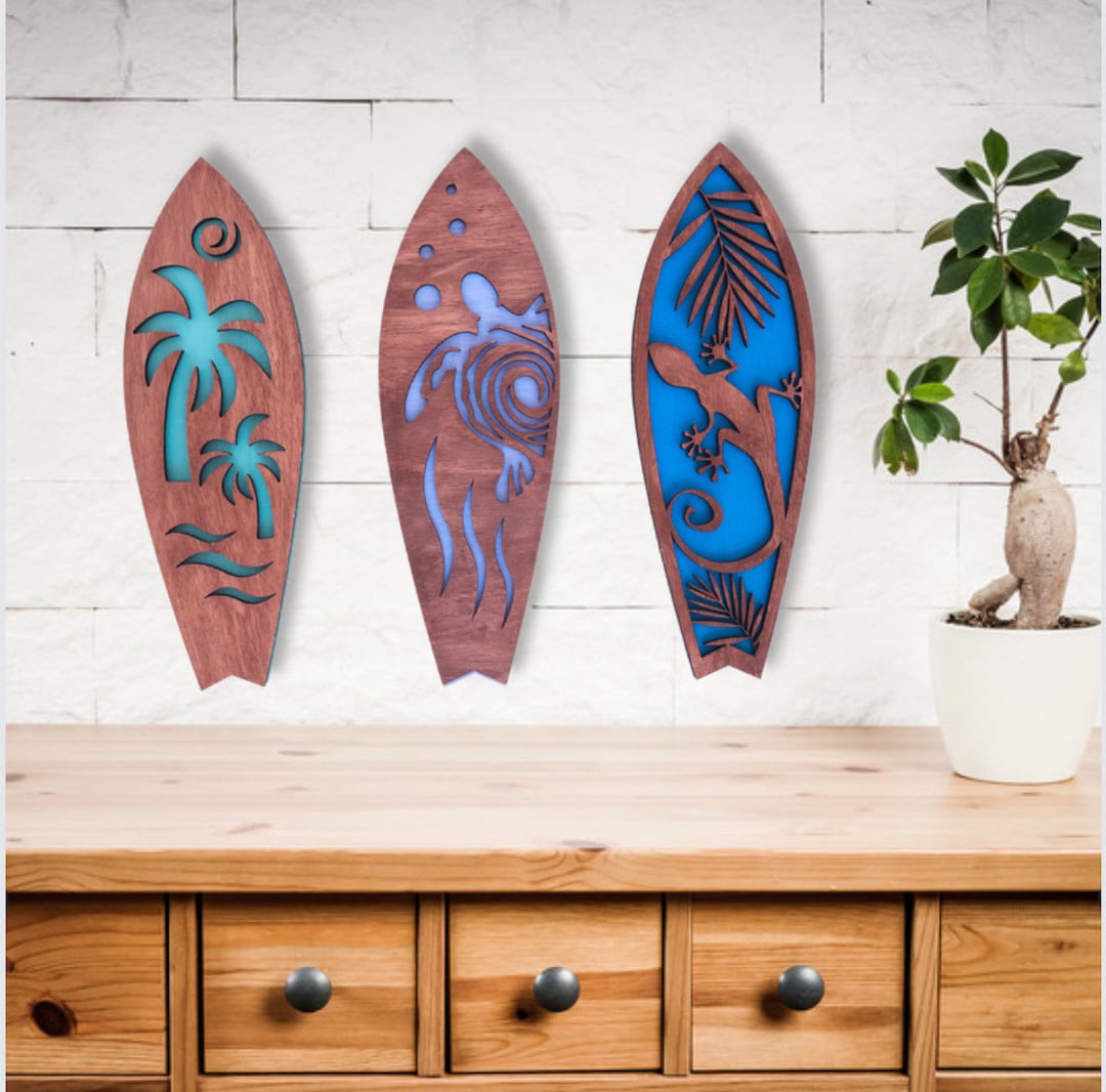 Custom Layered Surfboard Wall Art Hawaiian Style Surfboards & Sea ...