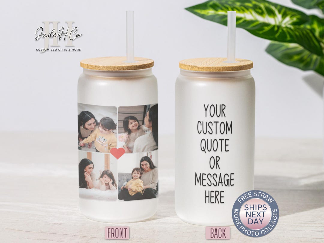 Custom Photo Glass Cup With Photo Collage Tumbler Cup Personalize Cup ...