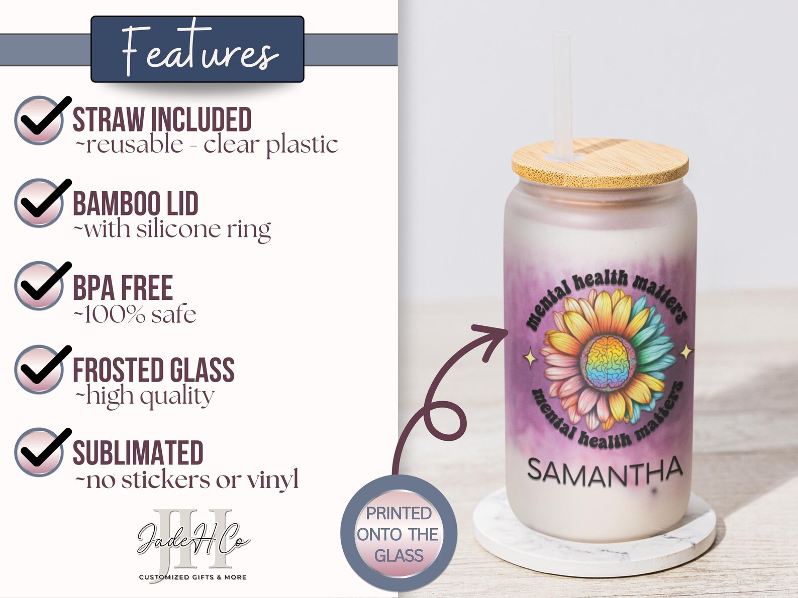 Mental Health Glass Cup Personalized Mental Health Matters Gift for ...