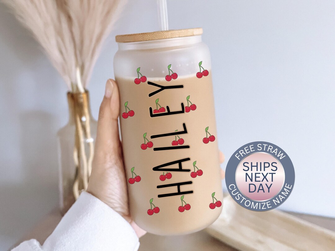 Cherry Cup Personalized Cherry Glass Cup Custom Cherry Glass Can Cherry ...