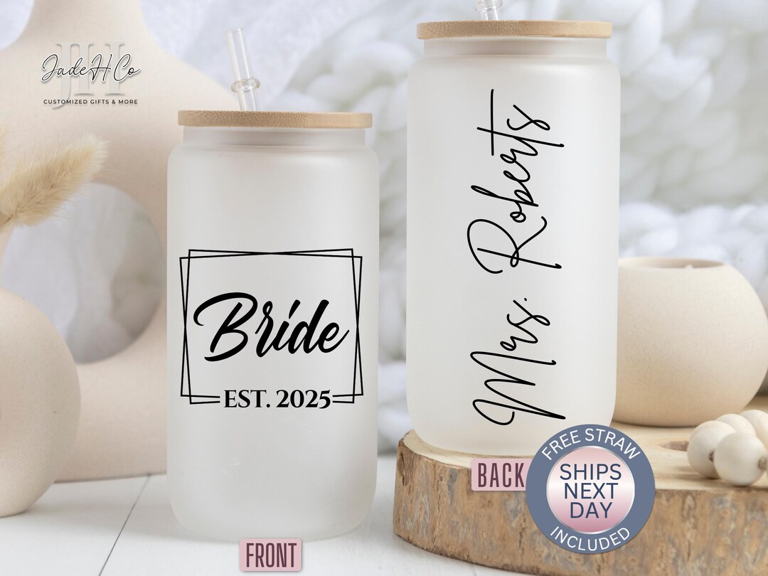 Bride Glass Tumbler Wedding Frosted Cup Gift Bride Iced Coffee Cup ...