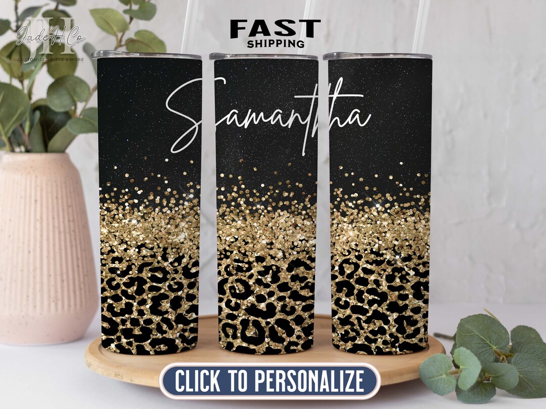 Personalized Glitter Cheetah Print Tumbler With Name, Cute Custom ...