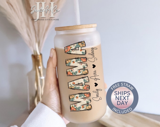 Mama Glass Cup, Mother's Day Gift, Mama Cup With Lid and Straw, Gift ...