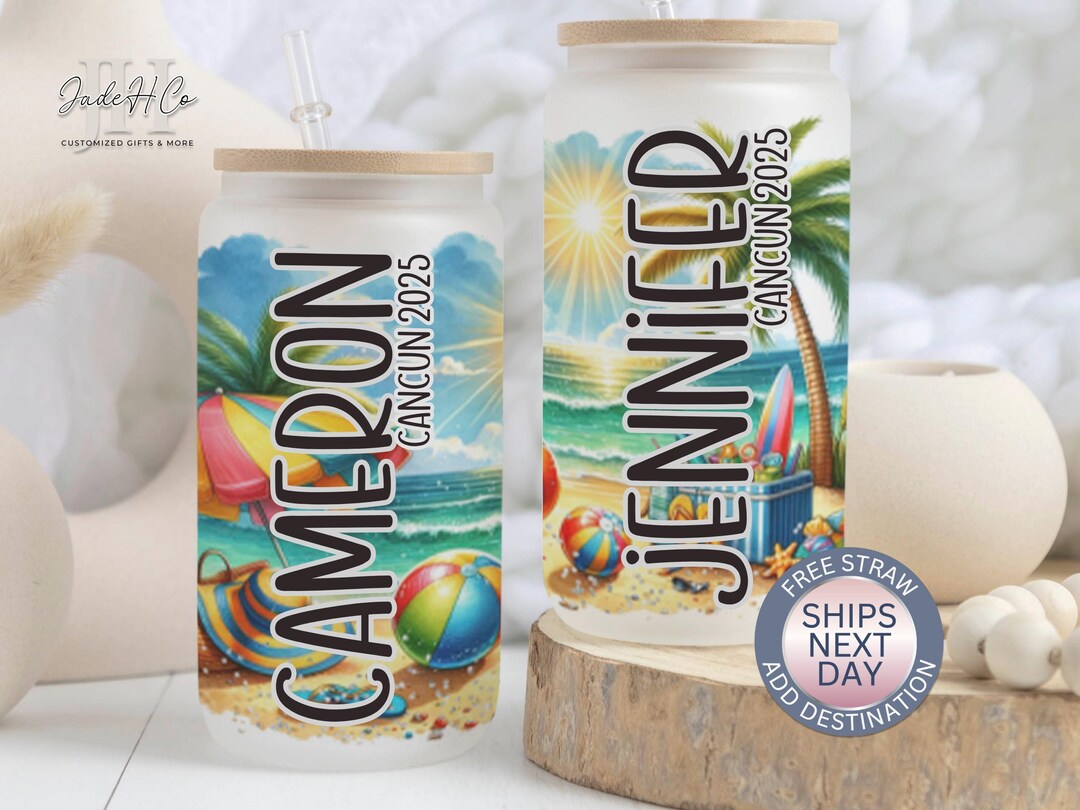Vacation Cup Personalized Beach Glass Cup Beach Vacation Cup Matching ...