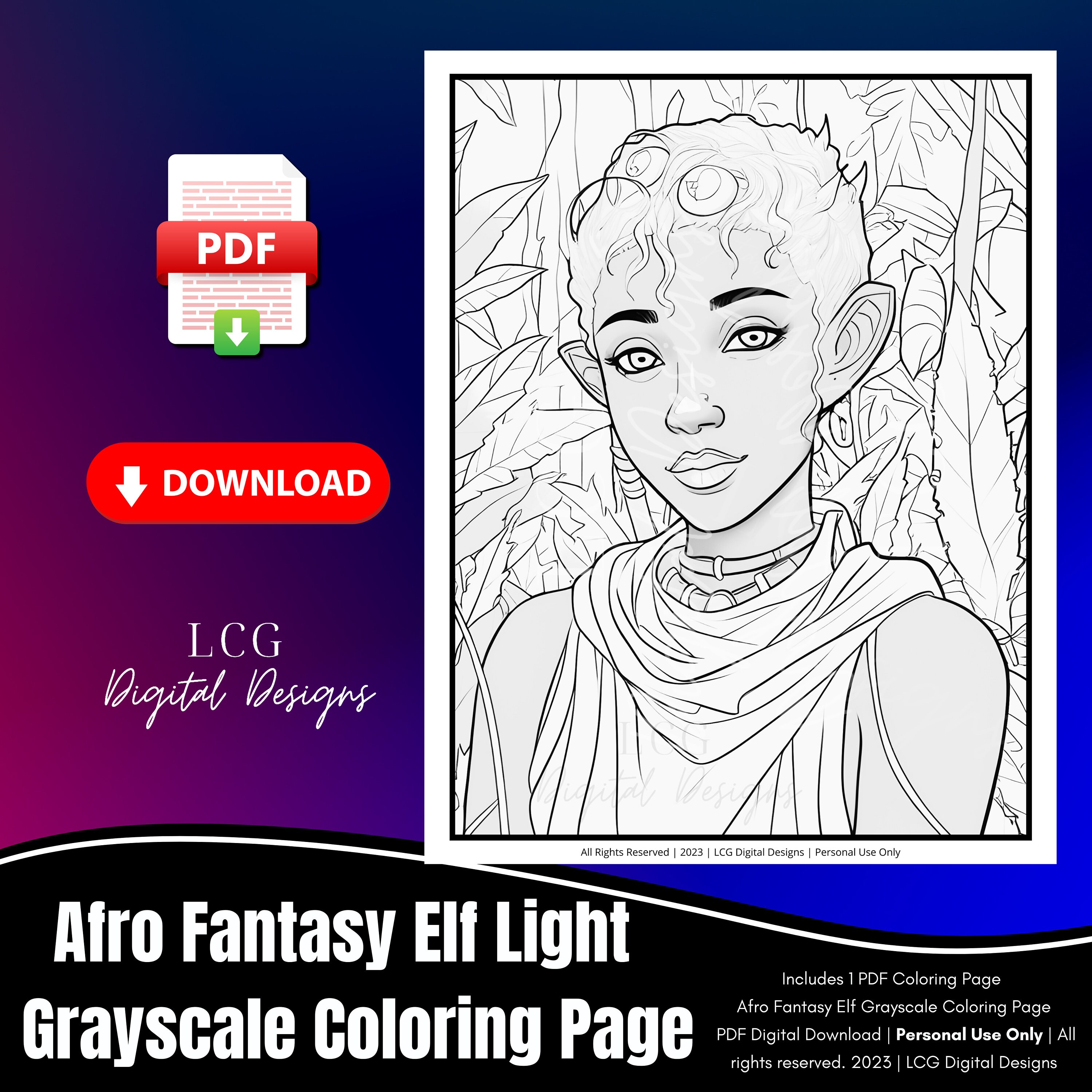 African American Coloring Page Bundle | Fantasy Elf Coloring Page ...