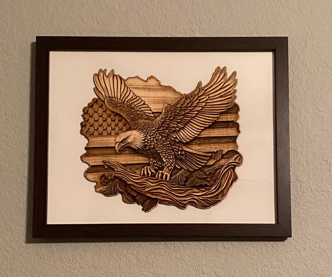Framed Engraved Eagle and American Flag Wall Hanging, Nation Pride ...
