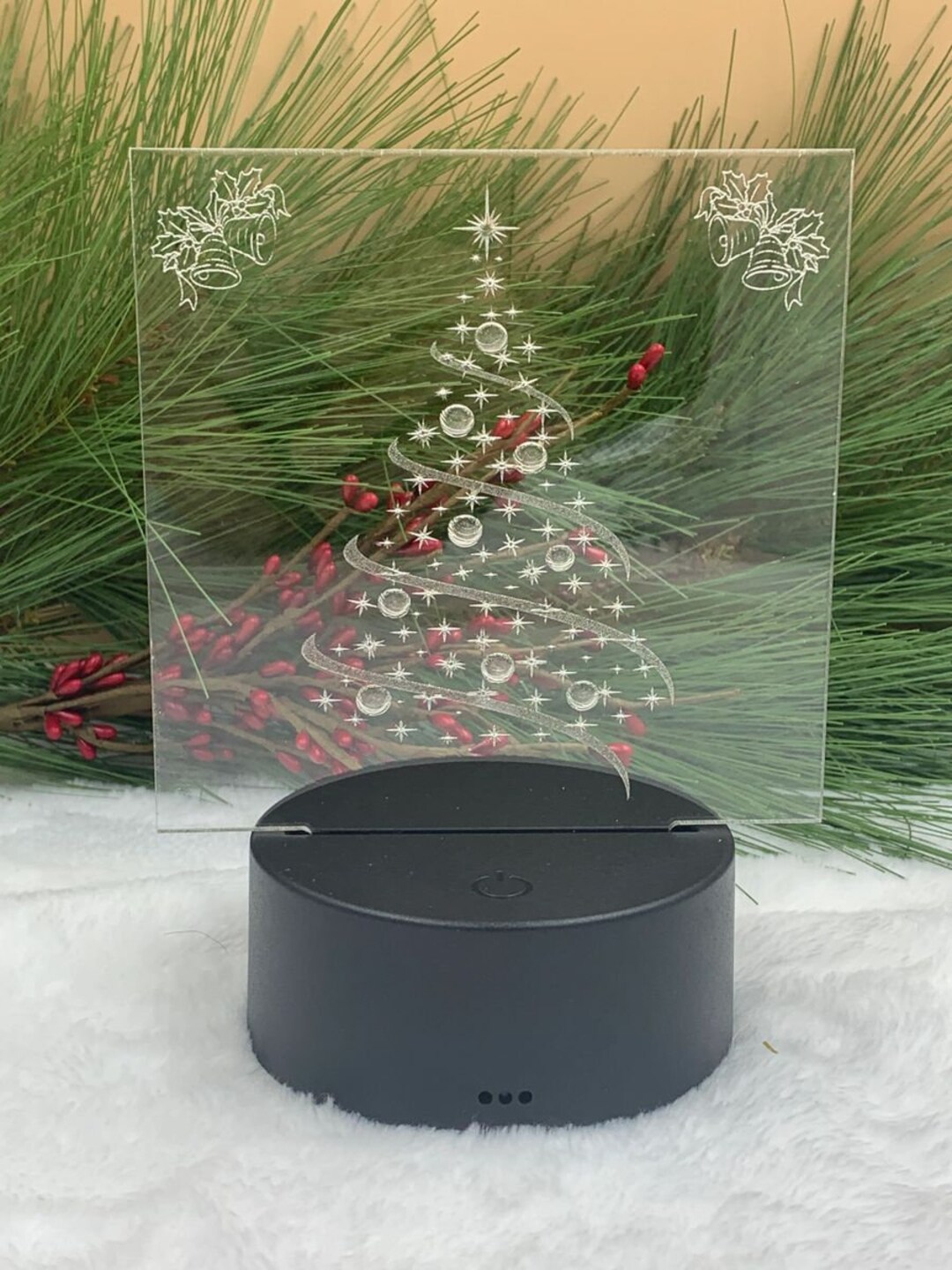 Engraved Acrylic Christmas Tree LED Lamp: Holiday Decor Night Light - Etsy