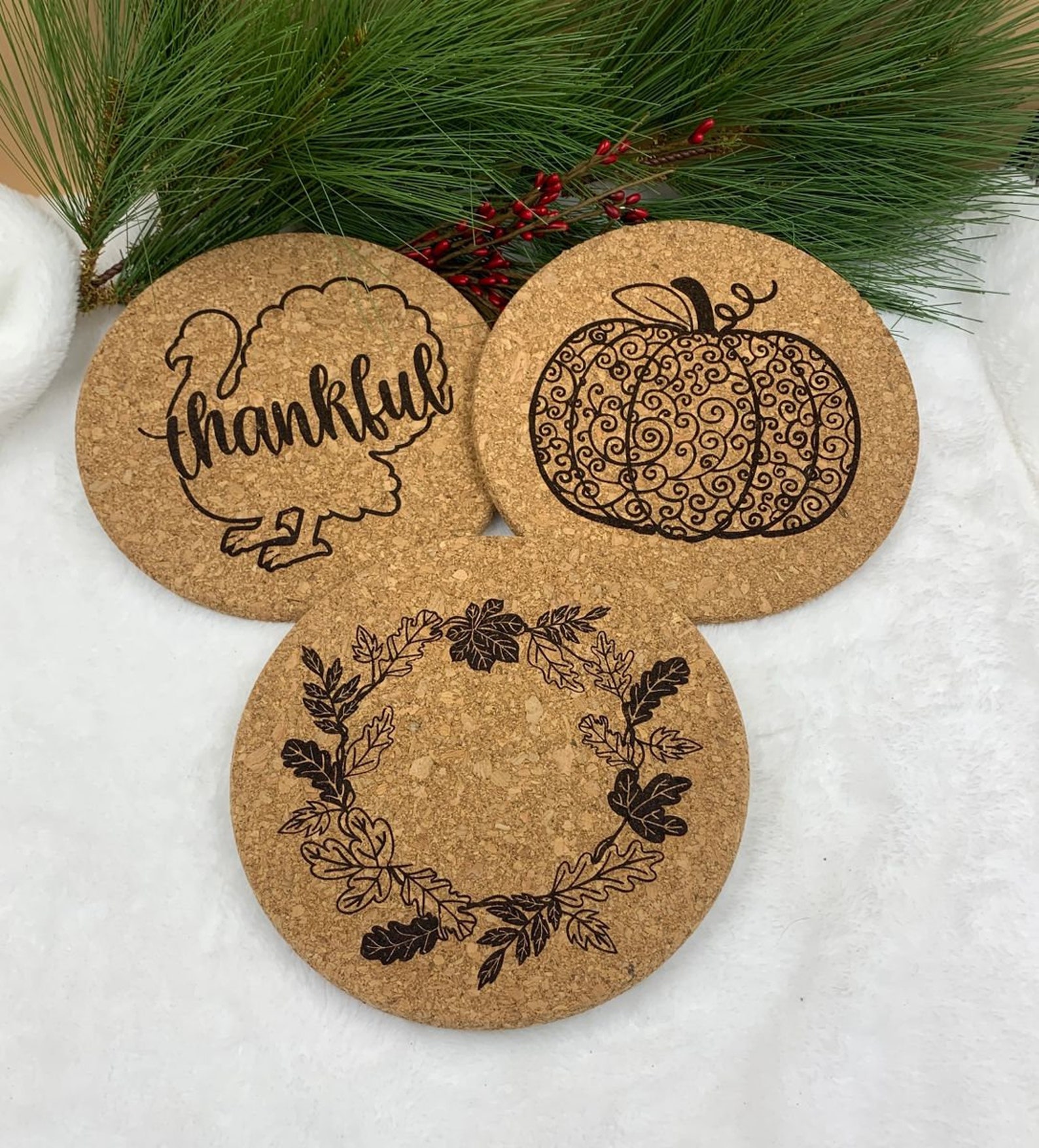 Fall Themed Trivet Set of 3 Designs Cork Hot Pads Cork - Etsy