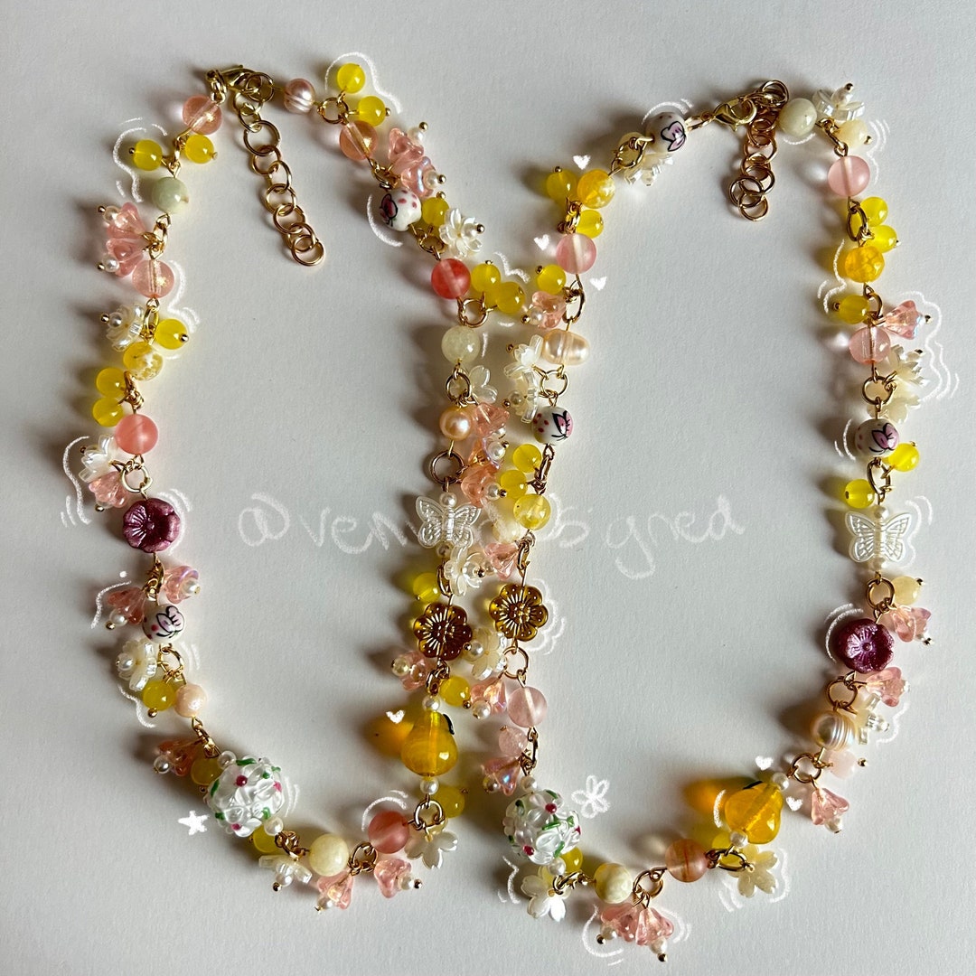 Goddess Hera Summer Fruit Yellow Pear Cottagecore Beaded Charm Necklace ...