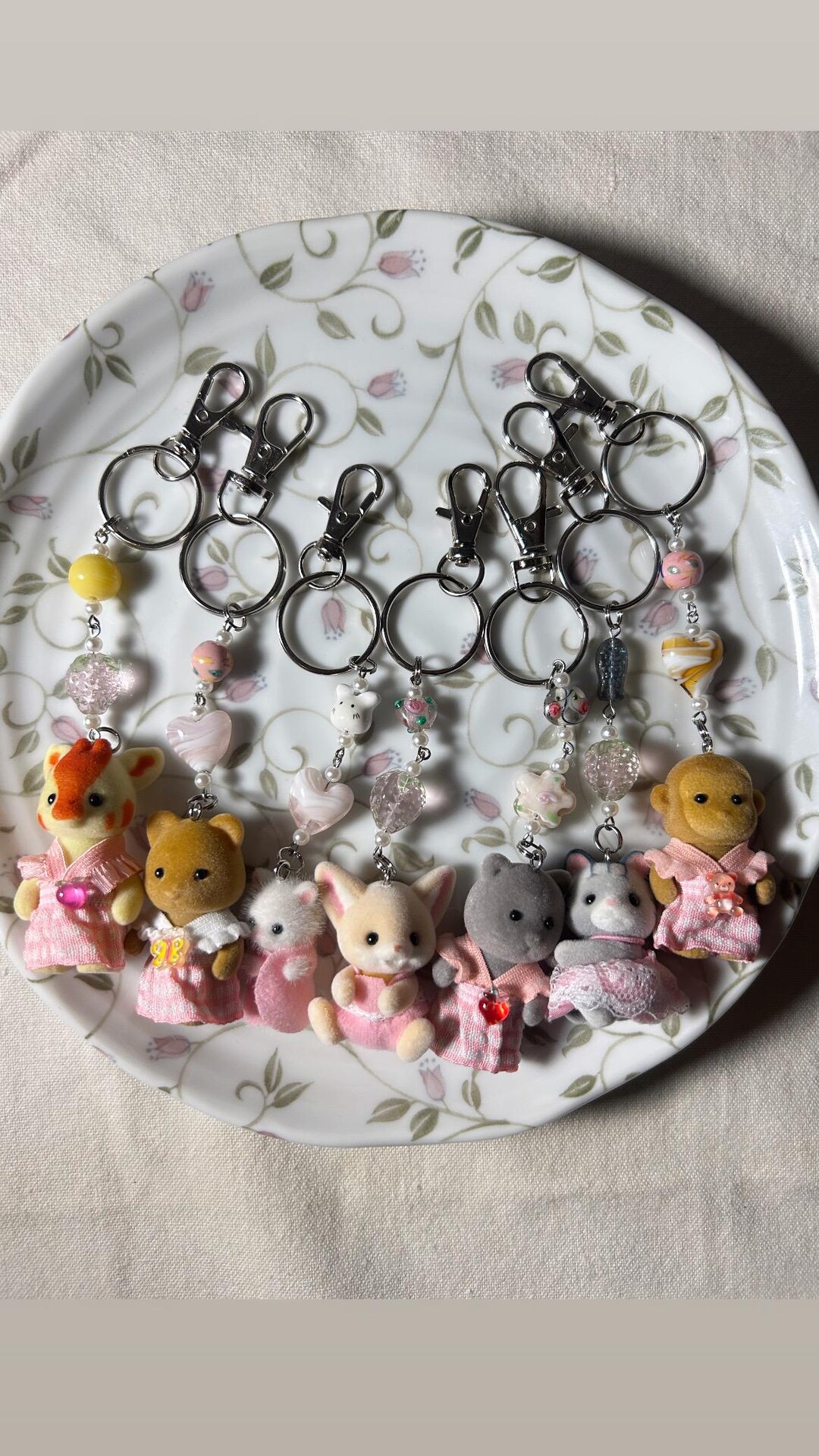 Calico Animal Kawaii Critter Cottagecore Beaded Keychains | Pink ...