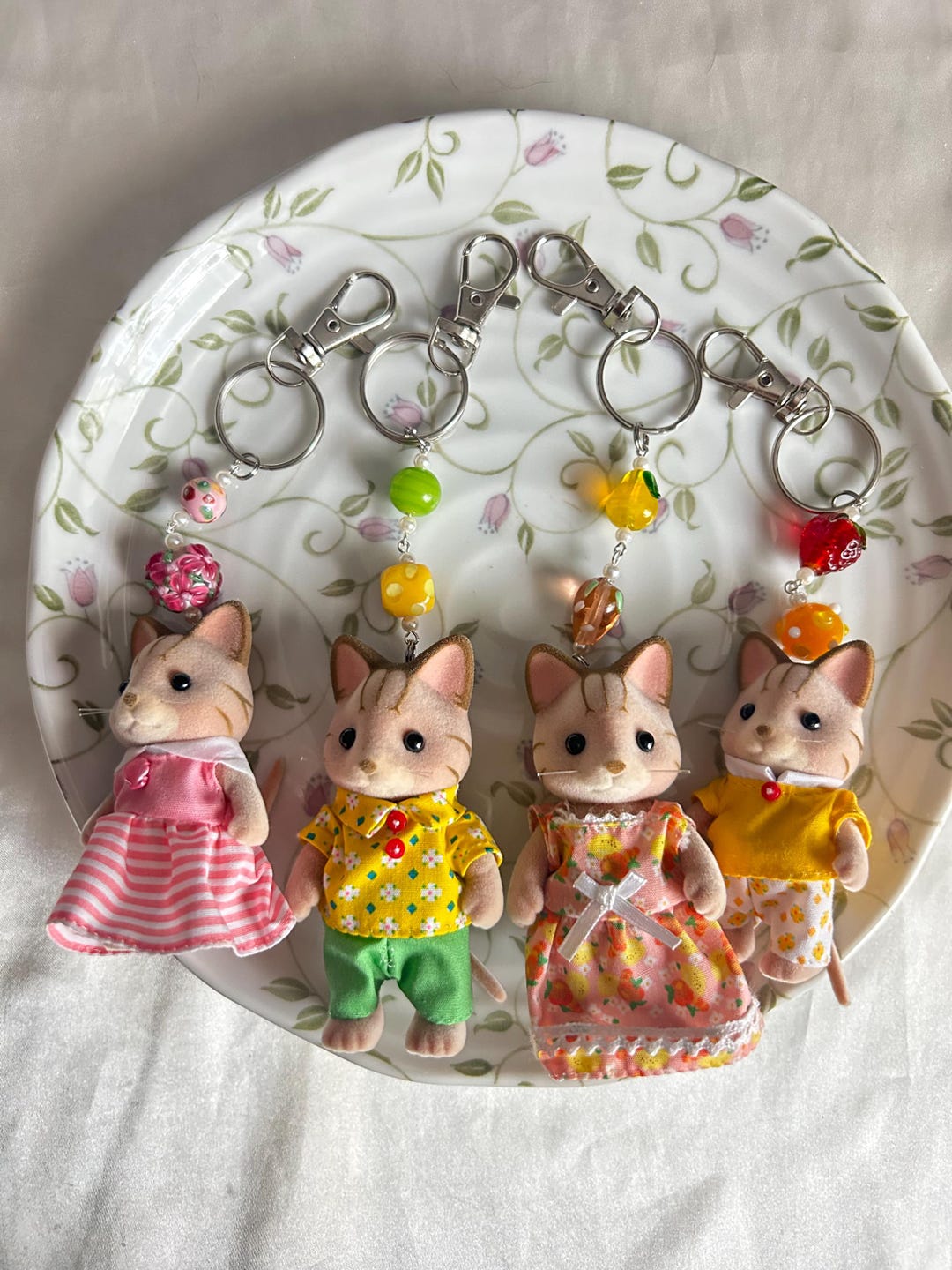 Cottagecore Animal Calico Kawaii Critters Beaded Keychains Striped Cat ...
