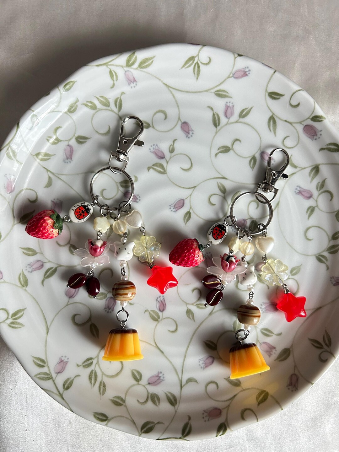 Flan Pudding Dessert Yummy Kawaii Aesthetic Beaded Keychains - Etsy