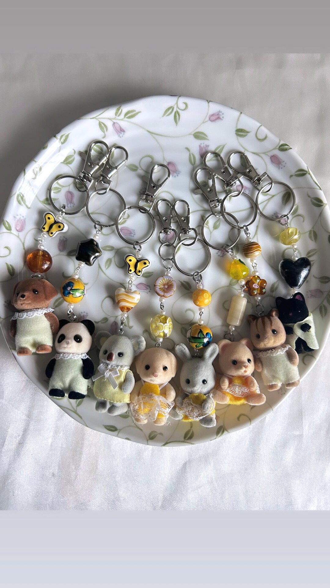 Calico Baby Kawaii Critter Cottagecore Beaded Keychains Yellow Edition ...