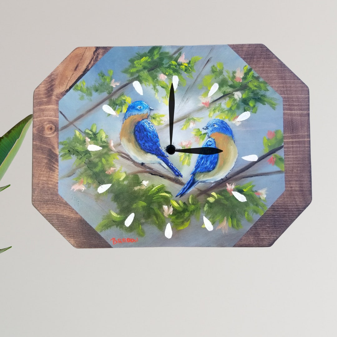Hand Painted Blue Bird Clock, North Eastern Blue Bird Wall Art - Etsy