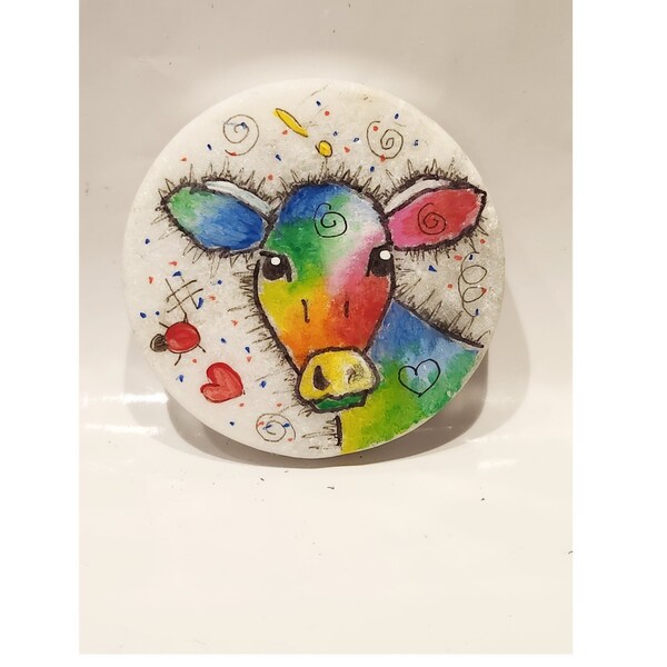 Painted Cow on Rock - Etsy
