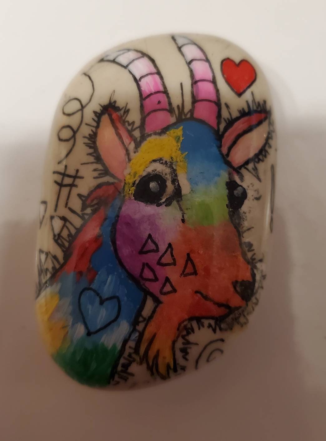 Art & Collectibles Painting Handmade painted Rock Goat WHIMSICAL Animal ...