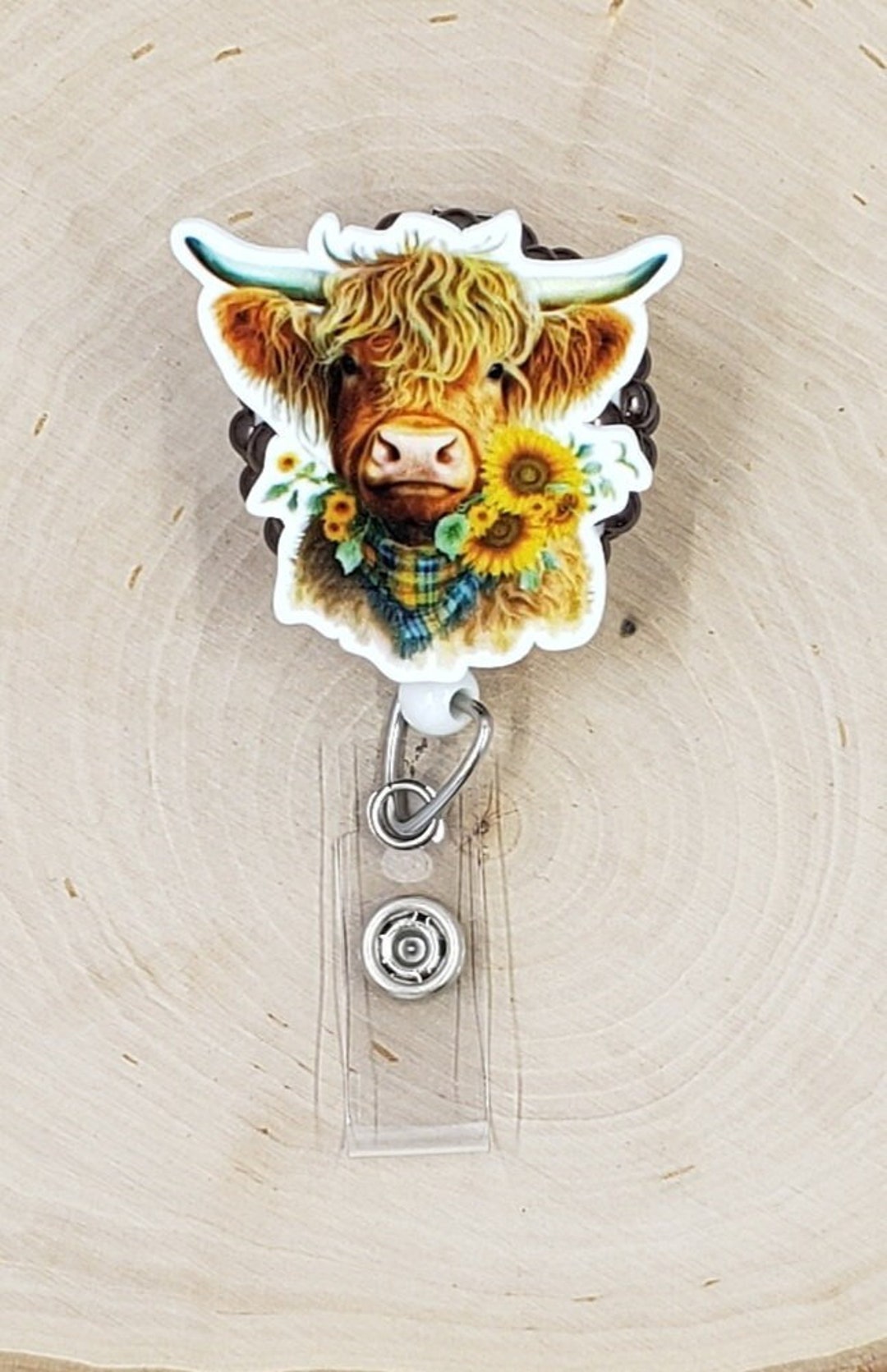 Highland Cow Badge Reel | Veterinarian Badge Reel | Sunflower Badge ...