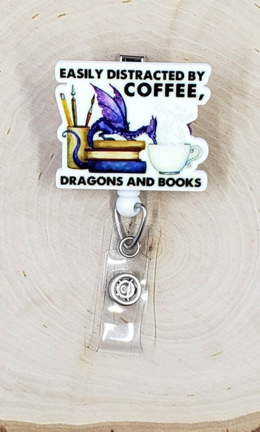 Book Badge Reel | Library Badge Reel | Reading Badge Holder | Dragon ...