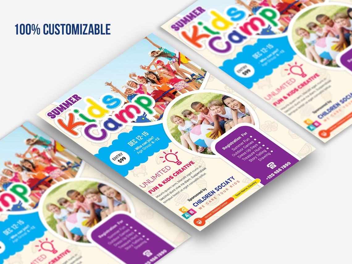 Summer Kids Camp Flyer Template | Editable PSD Ai DOCX PPTX - Etsy