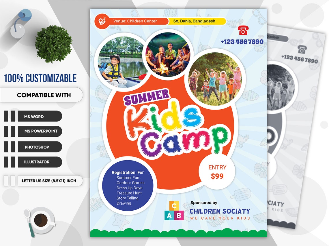 Summer Kids Camp Flyer Template | 8.5x11 (PSD Ai DOCX PPTX) - Etsy