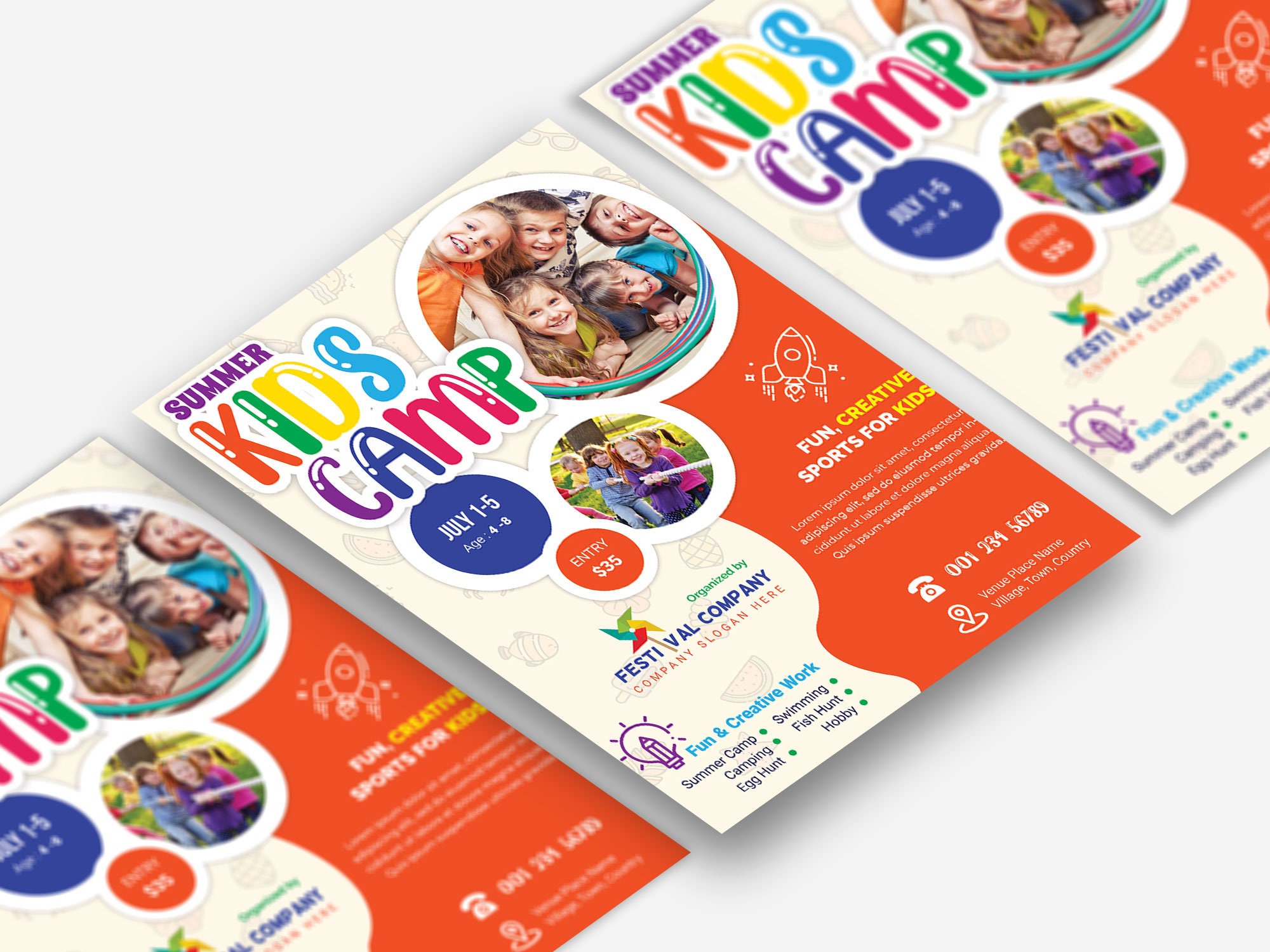 Kids Camp Summer Festival Flyer for Kids Creative & Fun. Compatible ...
