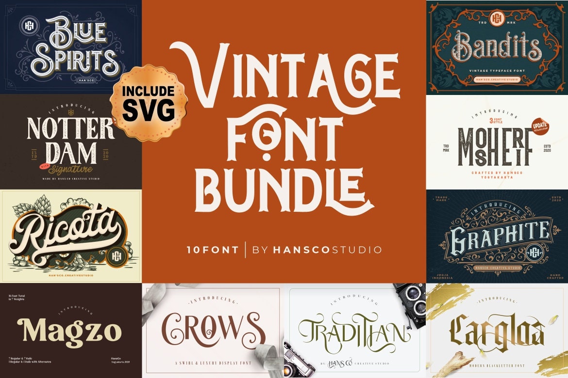 Vintage Fonts Bundle Typeface Retro Font Modern Vintage - Etsy